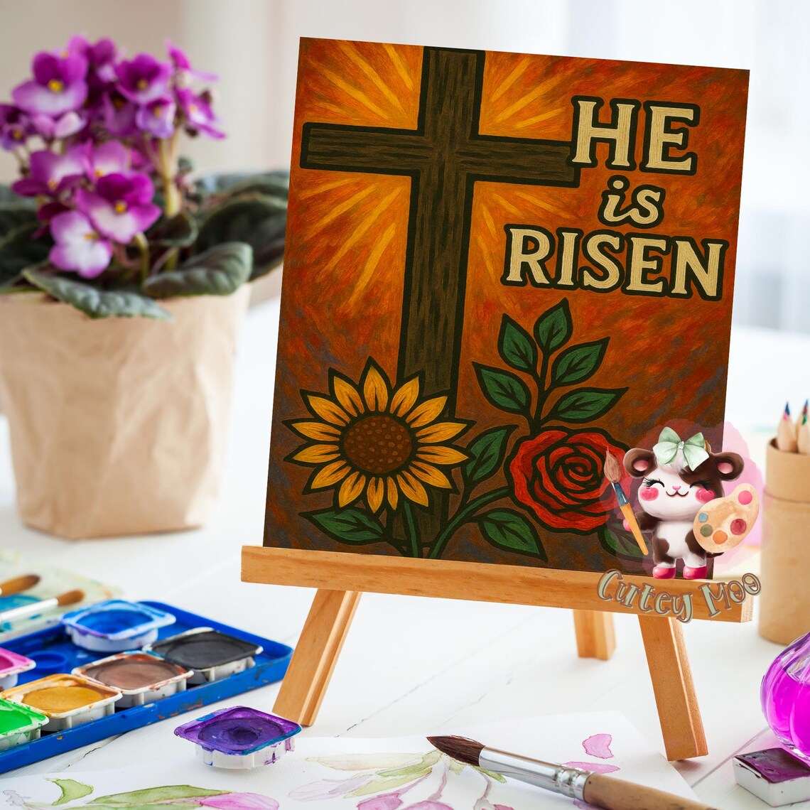 Easy Cross Paint Party Printable | Christian Religious Art Digital ...