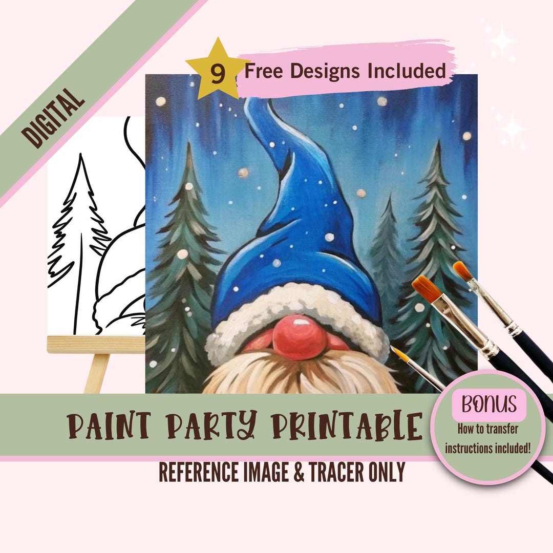 Winter Gnome Sip and Paint Party Kit Canvas, Pre Drawn Template for DIY ...