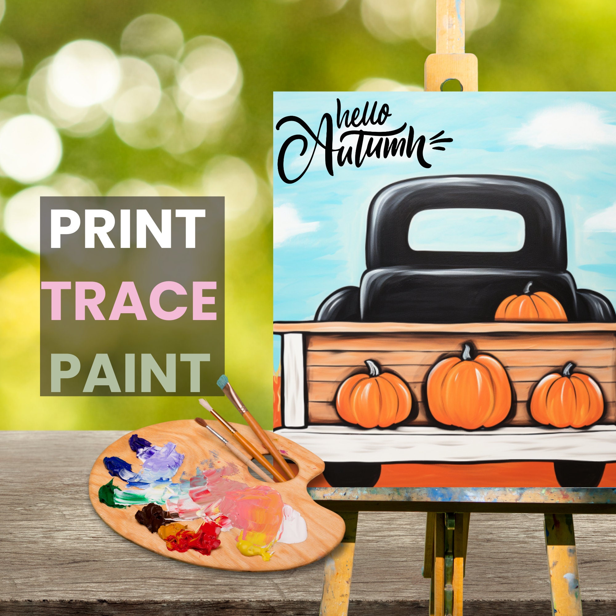 Hello Fall Pumpkin Farmhouse Truck Painting Party Printable, PNG Tracer ...