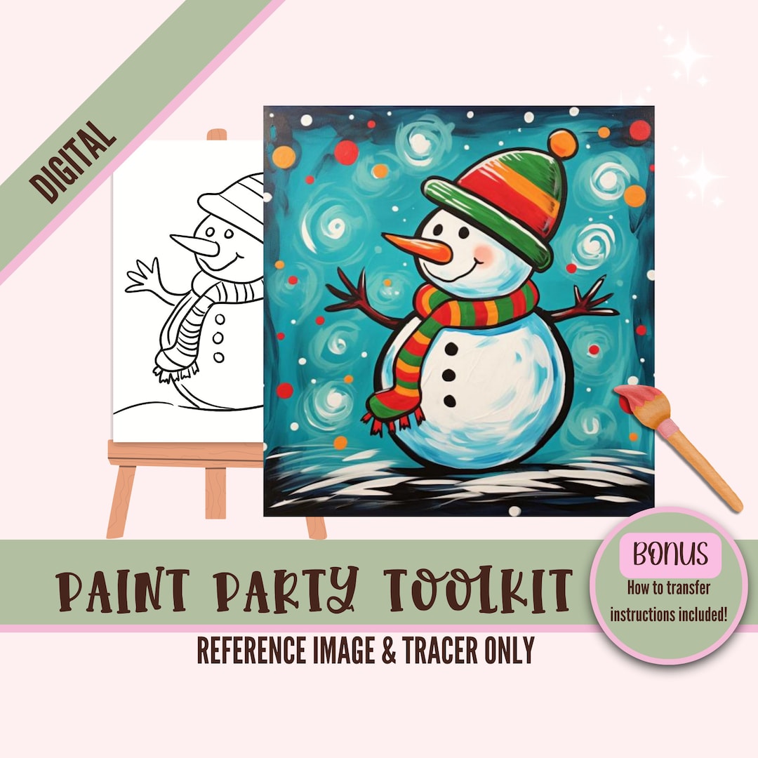 Christmas Snowman Paint Party Printable Kit - Pre-drawn Canvas Tracer ...