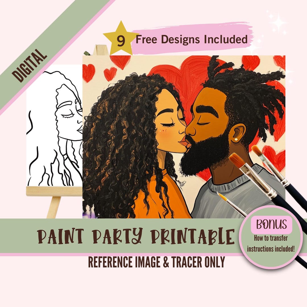 Romantic Couple Painting Template, Love Sip and Paint, DIY Art Stencil ...