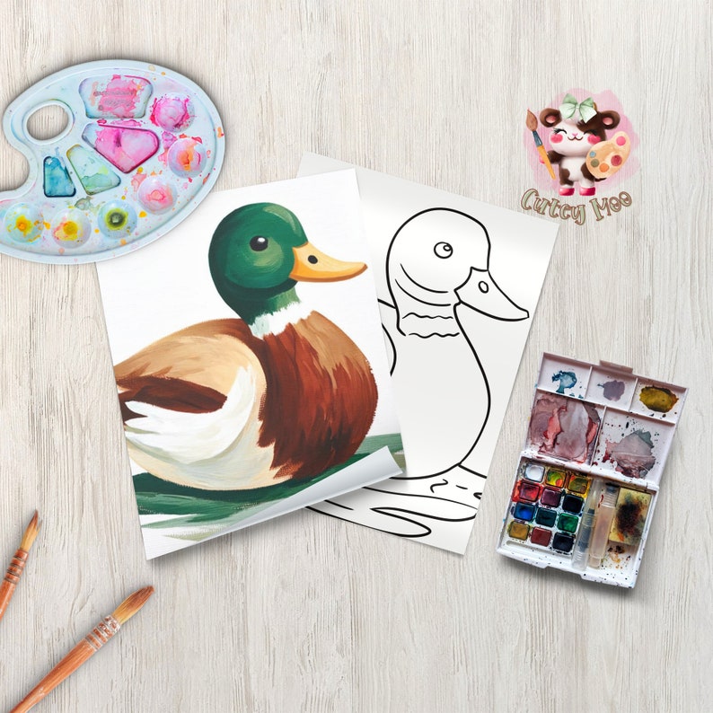 Mallard Duck Pre-drawn Canvas Printable for Art Party, Diy Painting Kit ...