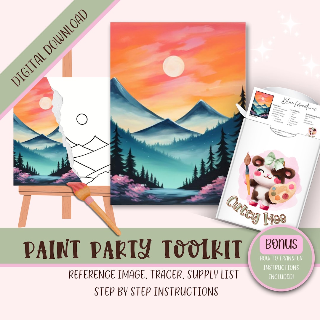 Diy Adult Paint Party Printable Images Kit, Sip and Paint Predrawn Png ...