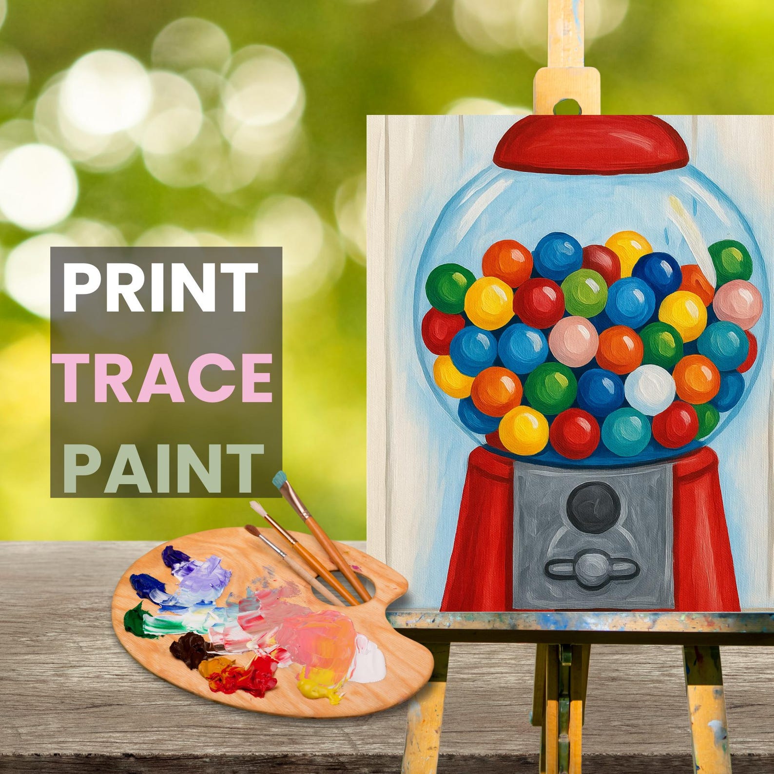 Gumball Machine Art Painting Party PNG Tracer, Candy DIY Pre-drawn ...