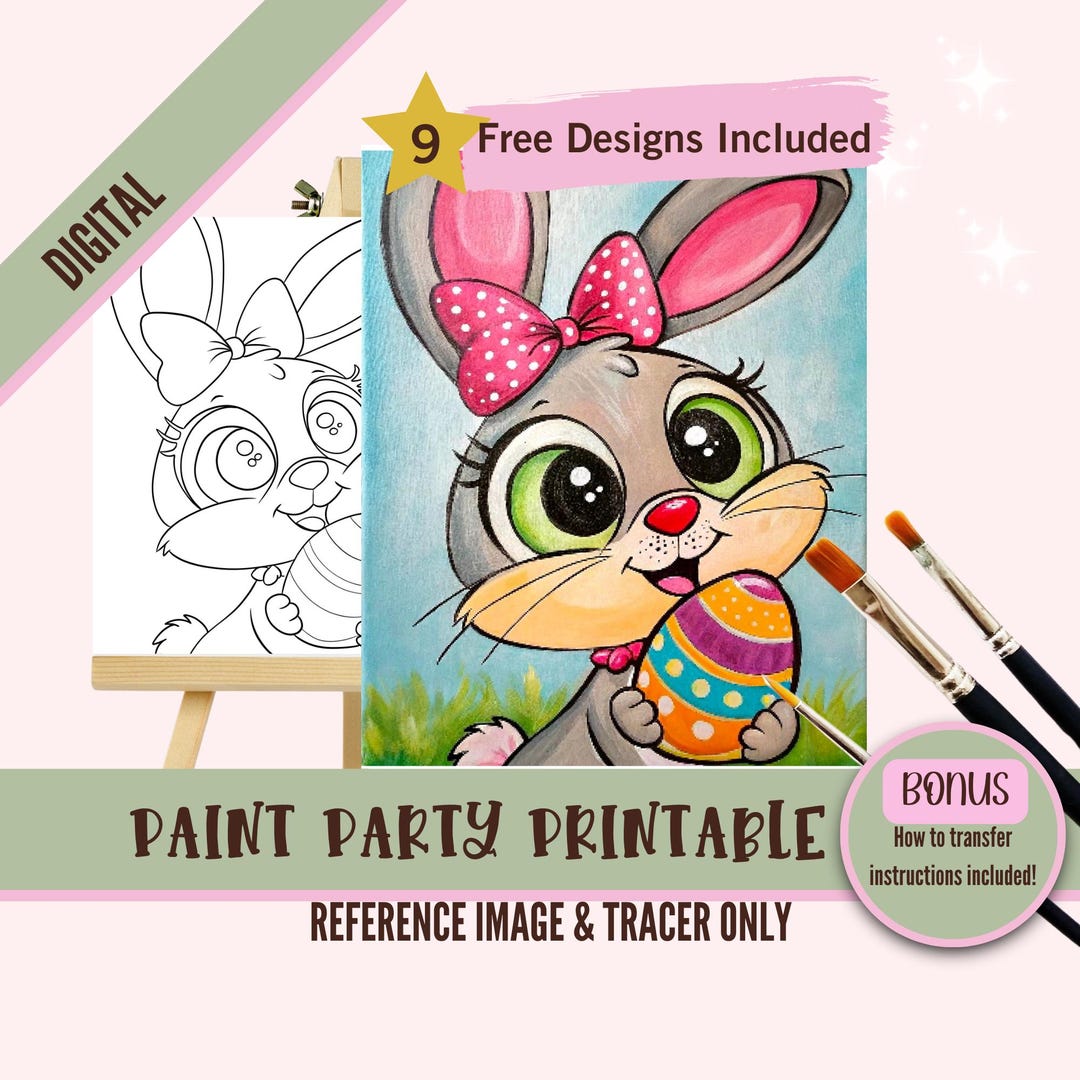 Easter Bunny Paint Party Printable - Painting Template, DIY Art, Bunny ...