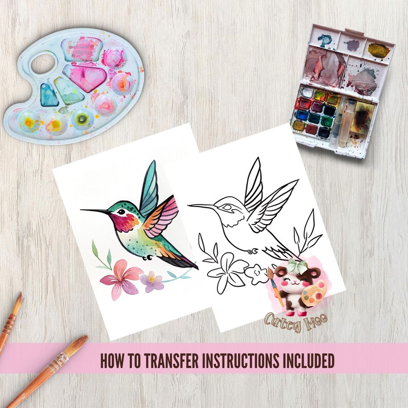 Hummingbird Watercolor Painting Template, Floral Sip and Paint, DIY Art ...