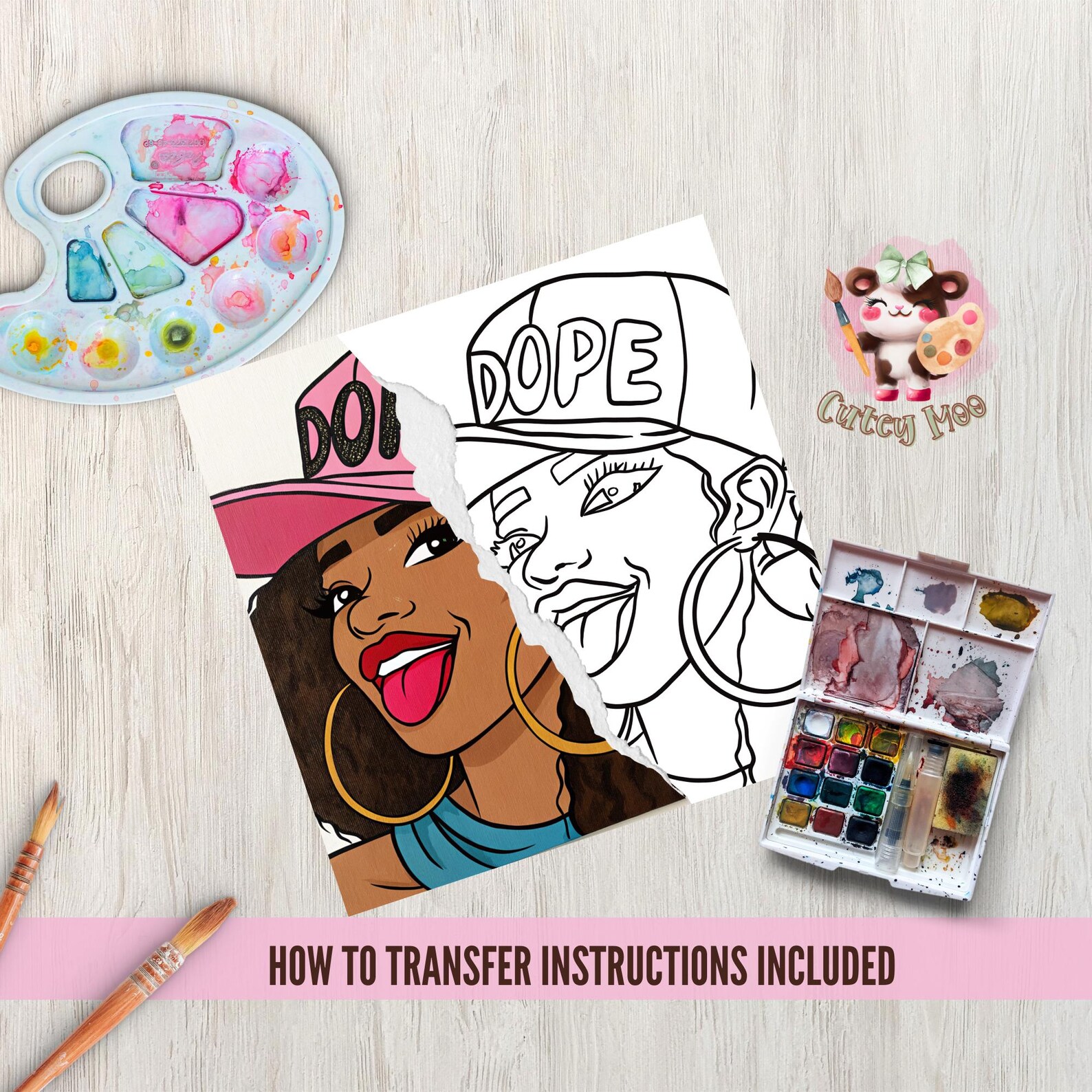 Dope Black Girl Sip and Paint Party Kit Canvas, Pre Drawn Template for ...