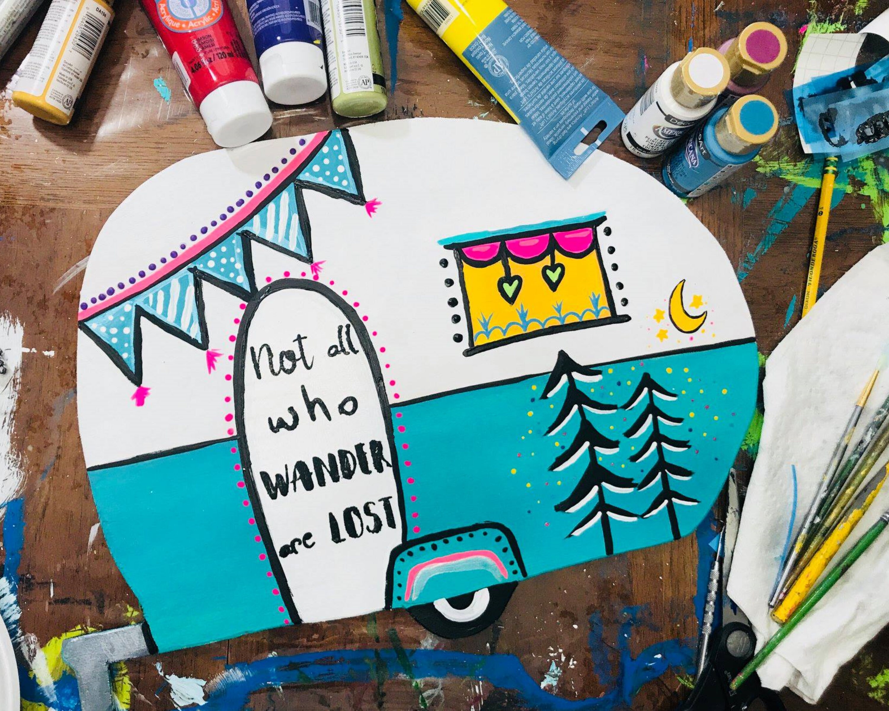 Diy Paint Party Adult Painting Pre-drawn Happy Camper Paint Kit Art ...