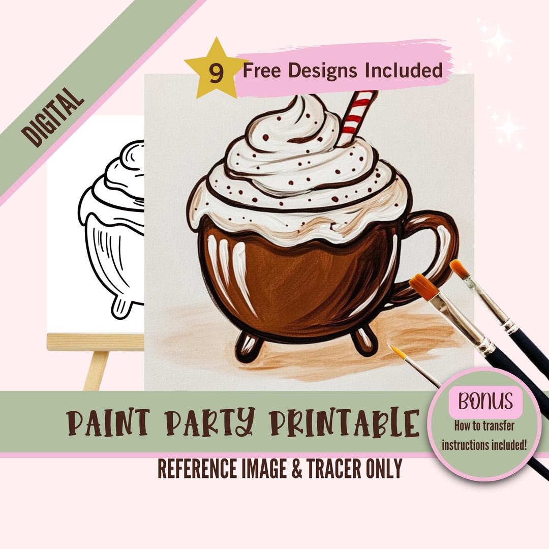 Winter Hot Cocoa Sip and Paint Downloadable Stencil Art, DIY Acrylic ...
