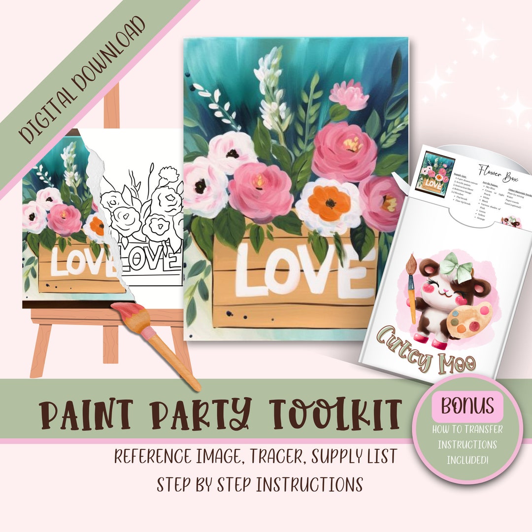 Diy Adult Paint Party Printable Images Kit, Sip and Paint Predrawn Png ...