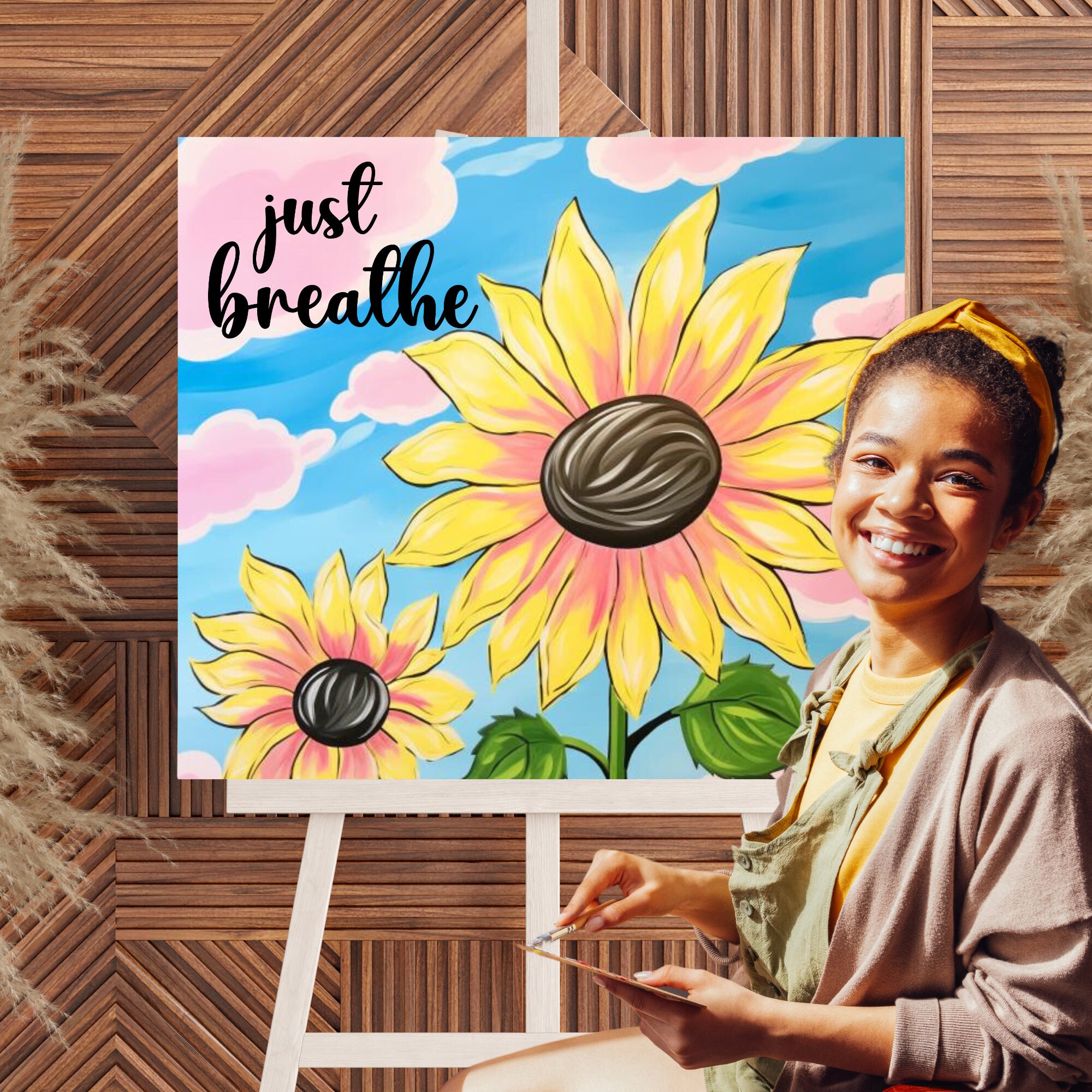 Just Breathe Positive Affirmation Sunflower Digital Painting Kit Paint ...
