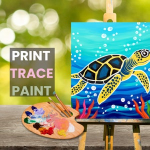 Sip and Paint Canvas Kit - Pre Drawn Sea Turtle Underwater Scene ...