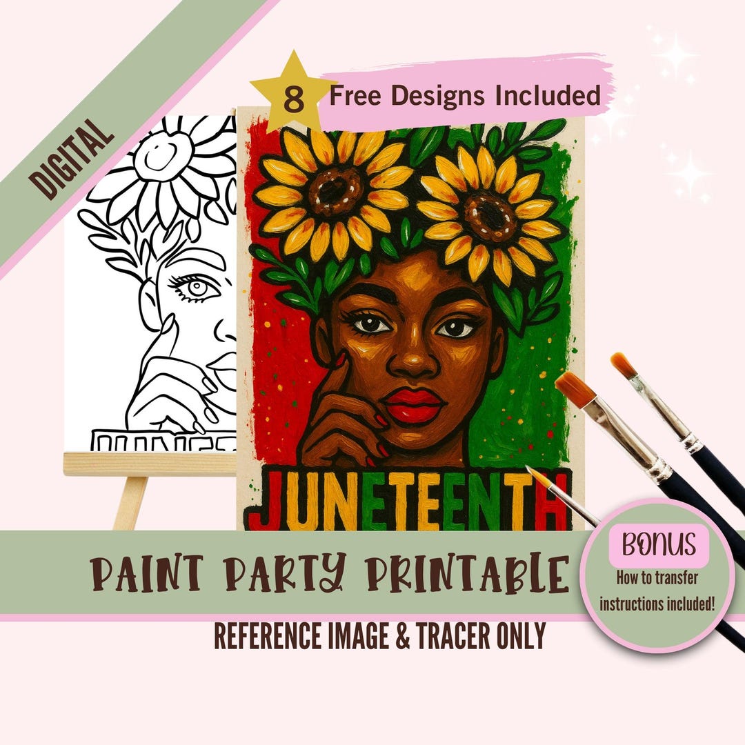 Juneteenth Afro Queen Digital Paint and Sip Party Print, Instant ...