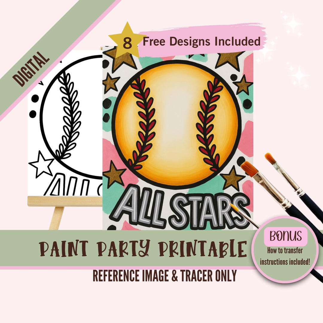 All Stars Softball Paint Party Printable Tracer & Coloring Page ...