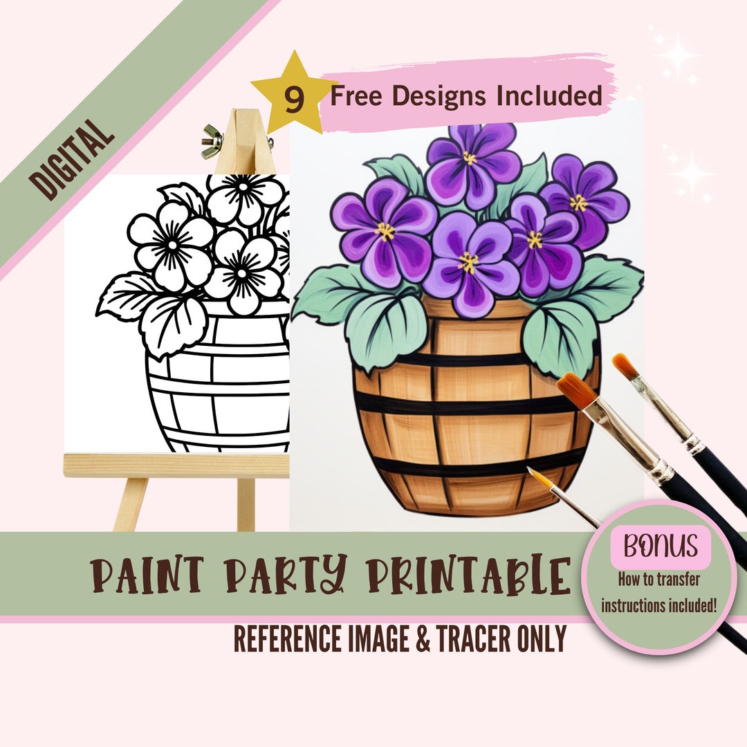 African Violets Flower Painting Kit for Adults & Kids | Pre-drawn ...