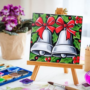 Christmas Bells Paint Party Printable Kit, Pre-drawn Canvas Tracer ...