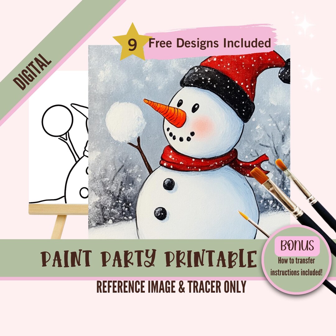 Snowman Paint Party Printable Festive Snowman With Snowball Tracer Art ...
