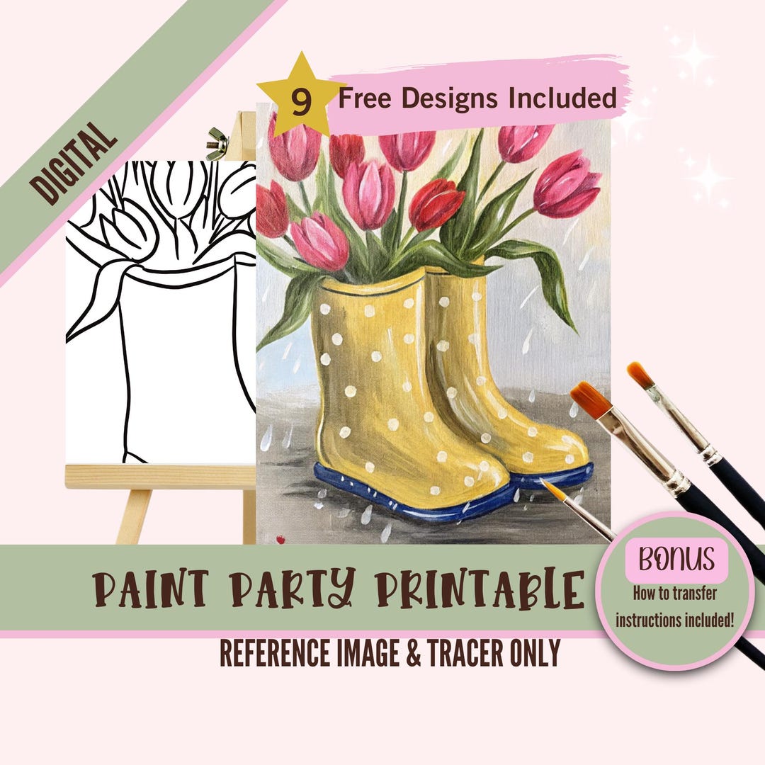 Rain Boots Paint Party Printable, Floral Boot Painting Template, Spring ...