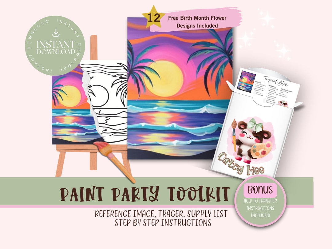 DIY Paint Party for Adults and Kids |pre-drawn | Art Party Paint Kit ...