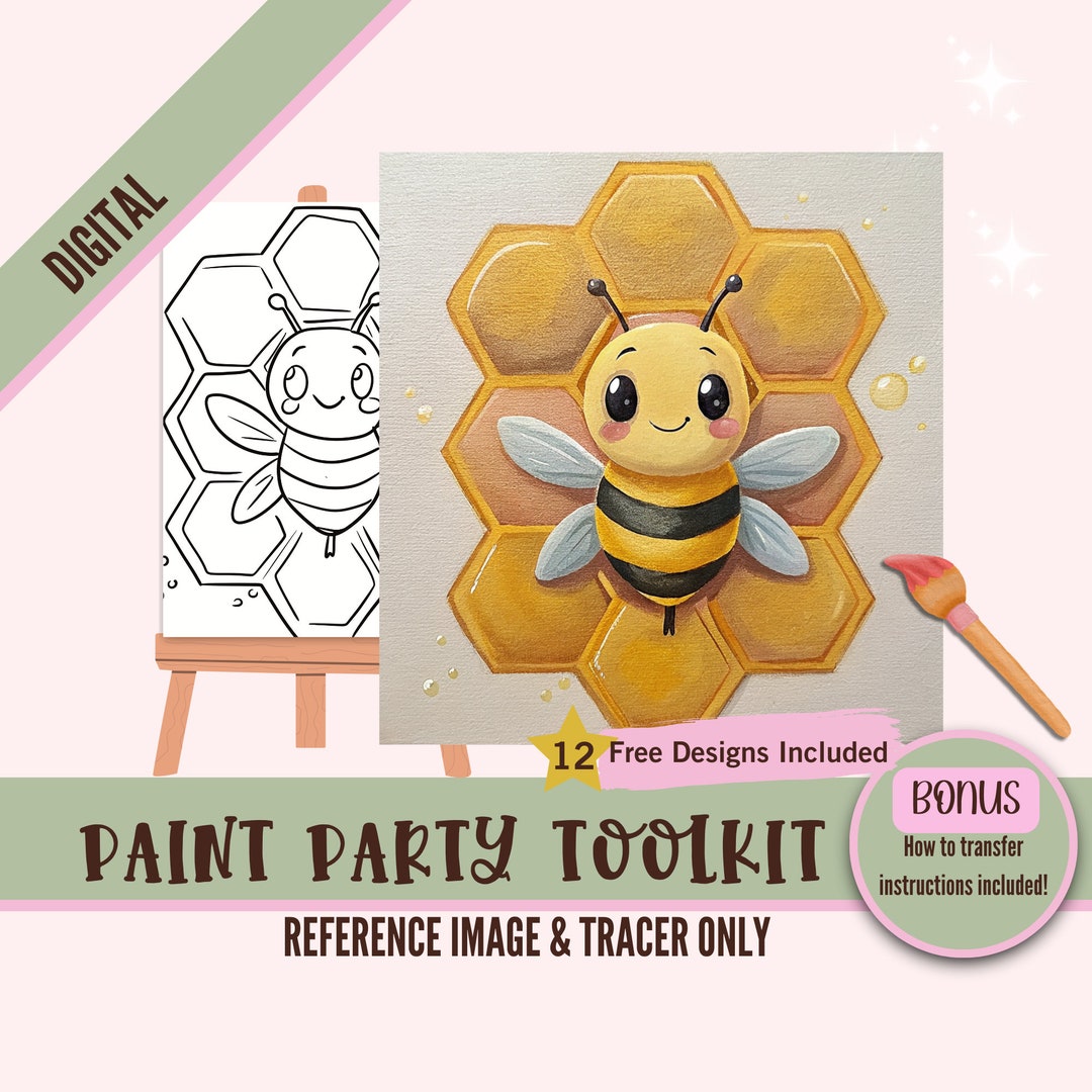 Bee Paint Party Kit - Pre-drawn Canvas, Paint and Sip for Adults, Teens ...