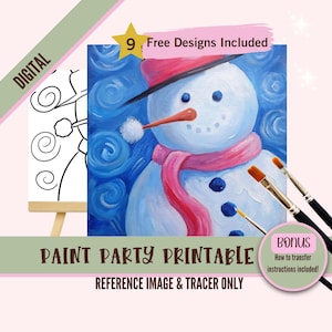 Snowman Sip and Paint Party Kit Canvas, Pre Drawn Template for DIY Art ...