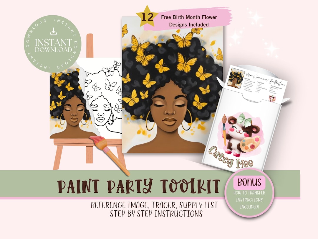 Diy Adult Paint Party Printable Images Kit, Sip and Paint Predrawn Png ...