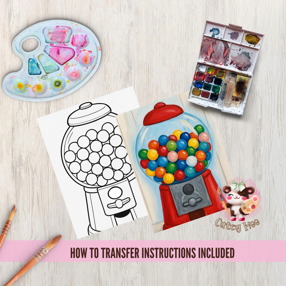 Gumball Machine Art Painting Party PNG Tracer, Candy DIY Pre-drawn ...