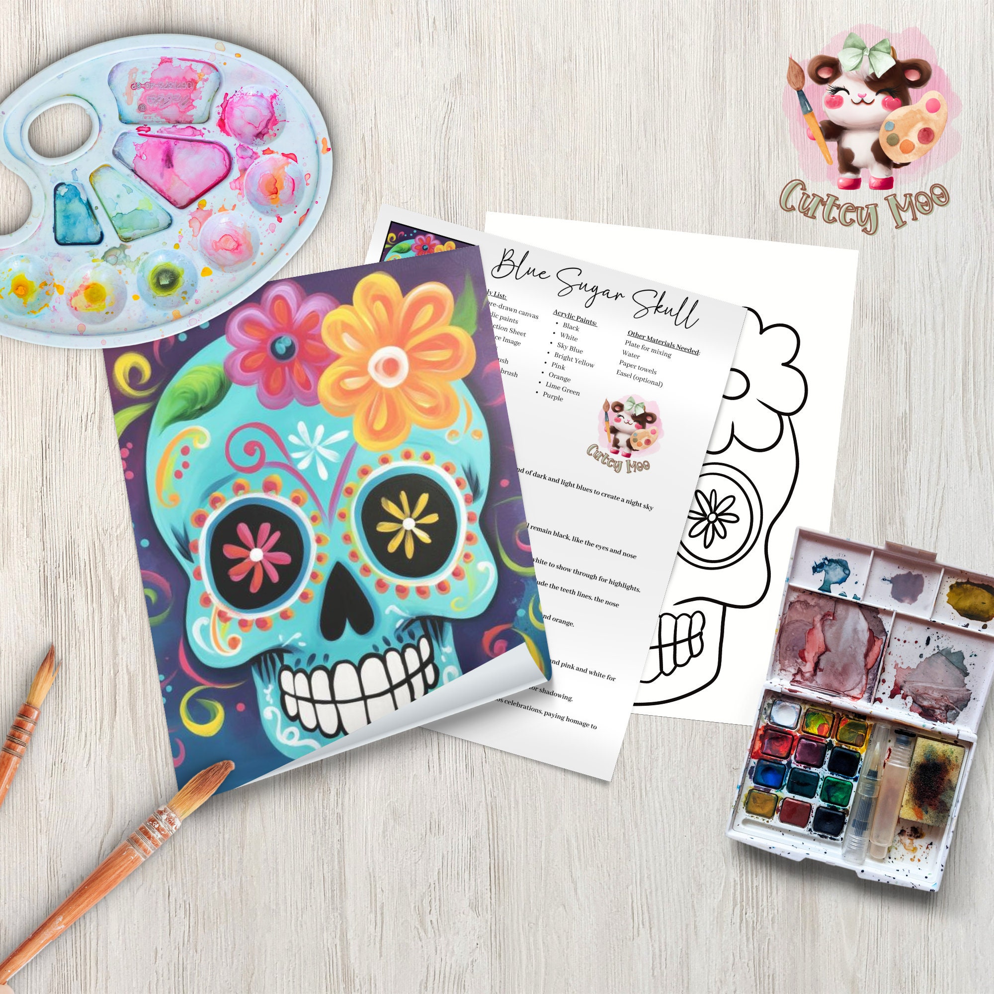 Sugar Skull Flower Face Stencil, DIY Paint Party Printable Calavera Png ...