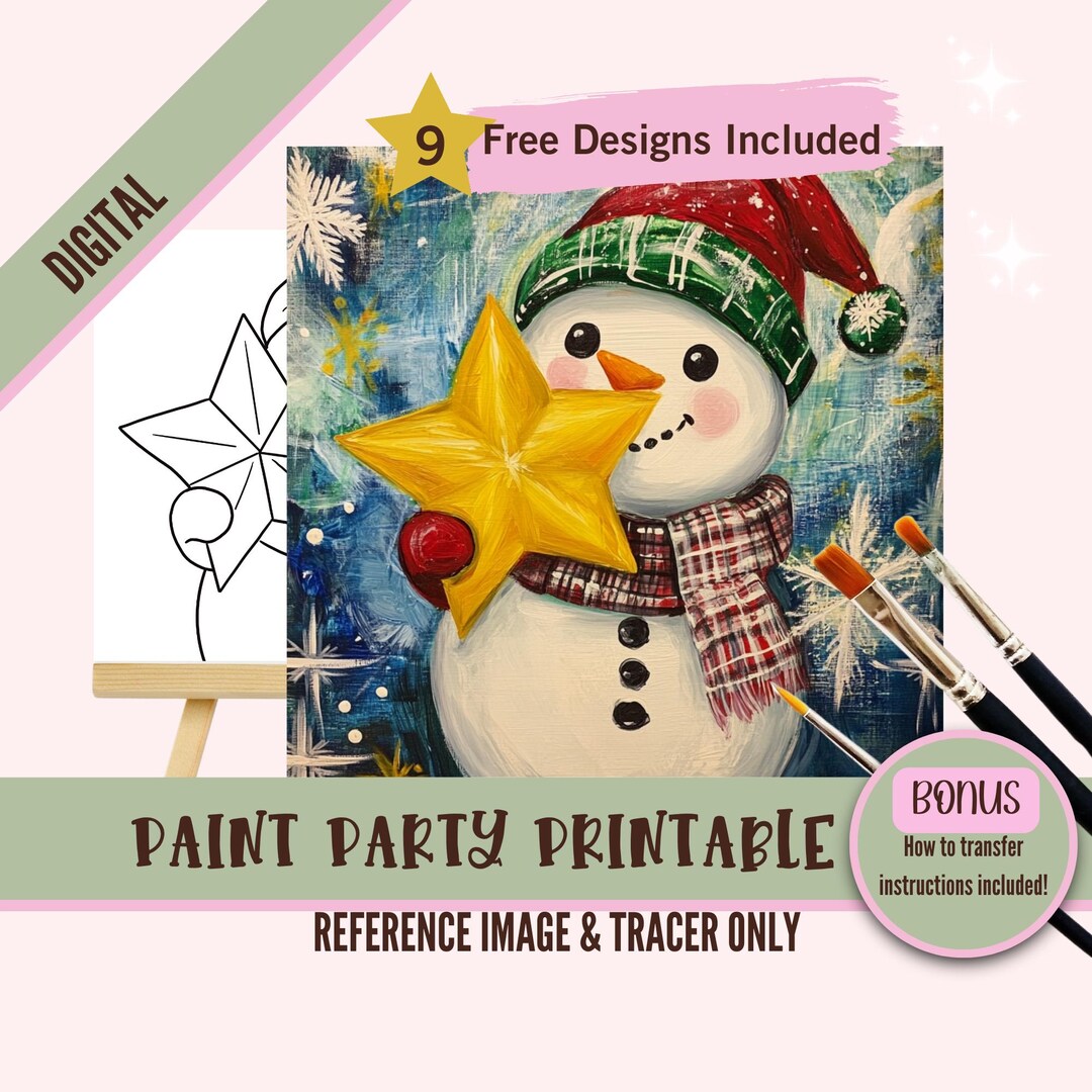Snowman Paint Party Template, Winter Paint and Sip Design, Holiday DIY ...