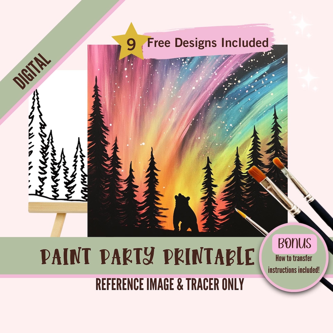 Forest Landscape Sip and Paint Downloadable Stencil Art, DIY Acrylic ...