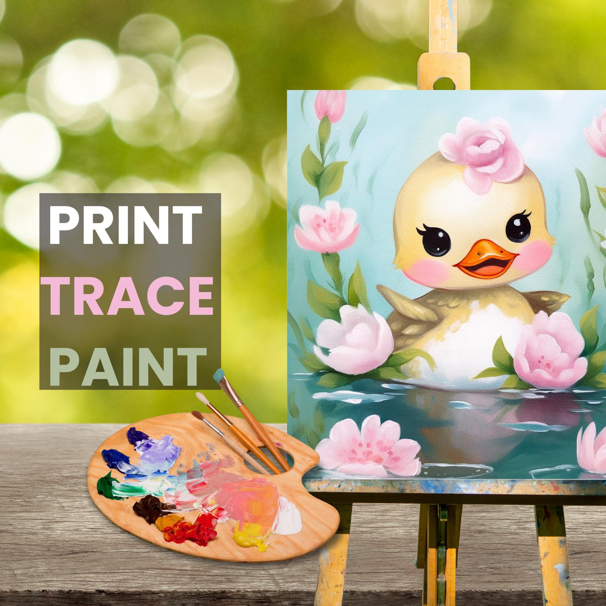 Floral Duck Paint Party Printable - Painting Template, DIY Art, Spring ...