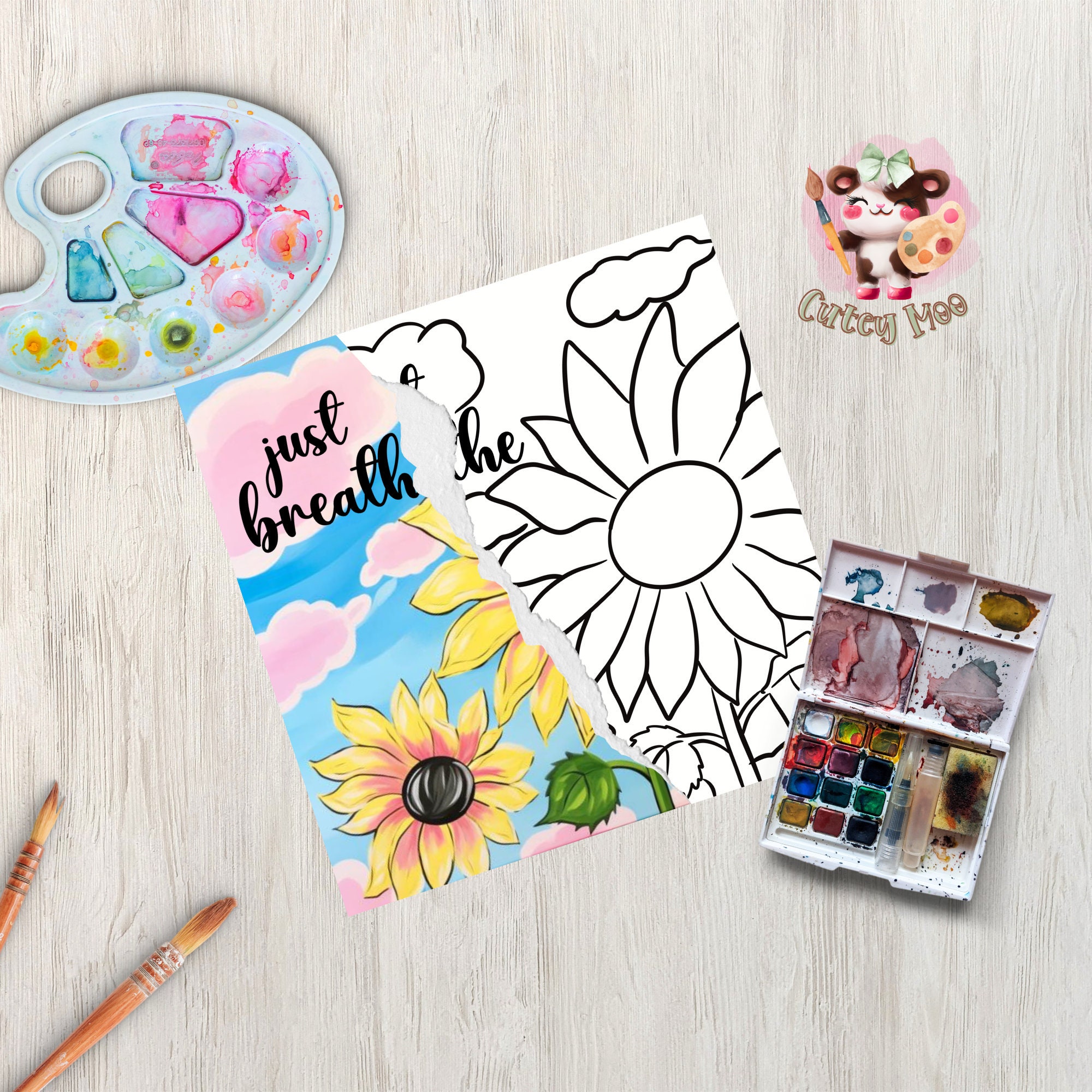 Just Breathe Positive Affirmation Sunflower Digital Painting Kit Paint ...