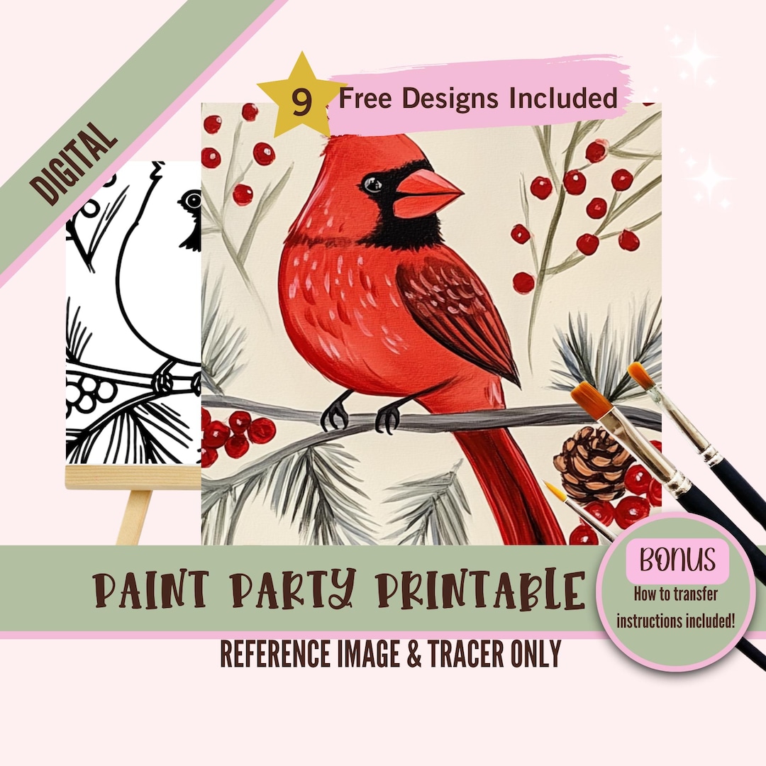 Cardinal Paint Party Printable, DIY Art Template for Sip and Paint ...