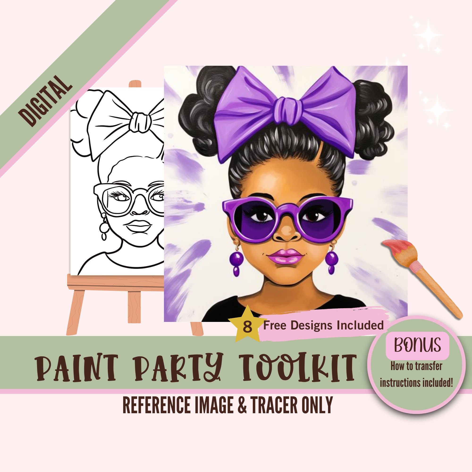 Black Girl With Afro Puffs PNG Paint Party Sublimation Design - Digital ...