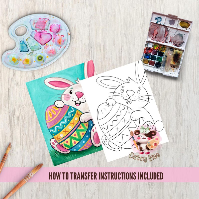 Easter Bunny Paint Party Printable - Digital Painting Tracer, DIY ...
