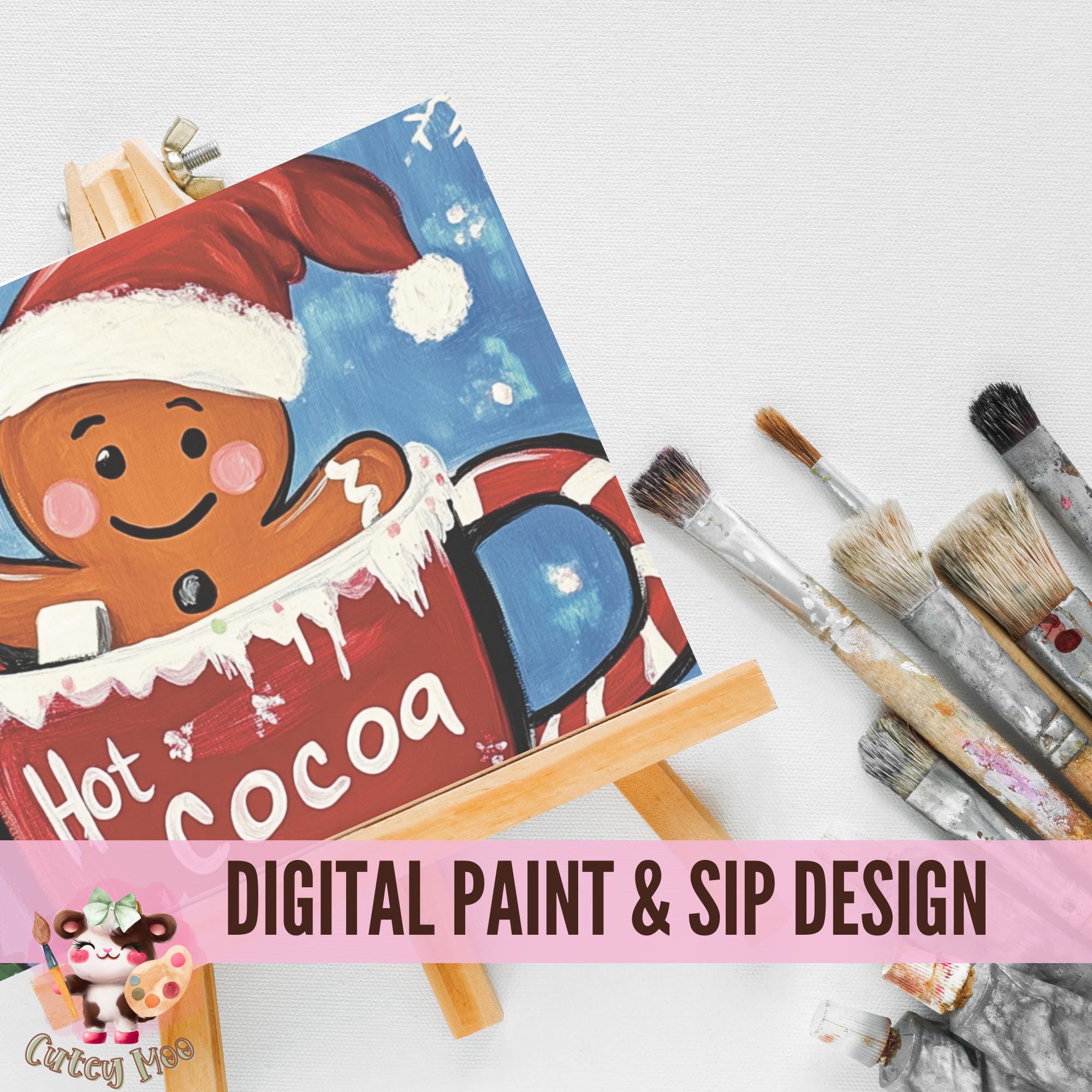 Hot Cocoa Gingerbread Paint Party Printable, Christmas Canvas Art ...