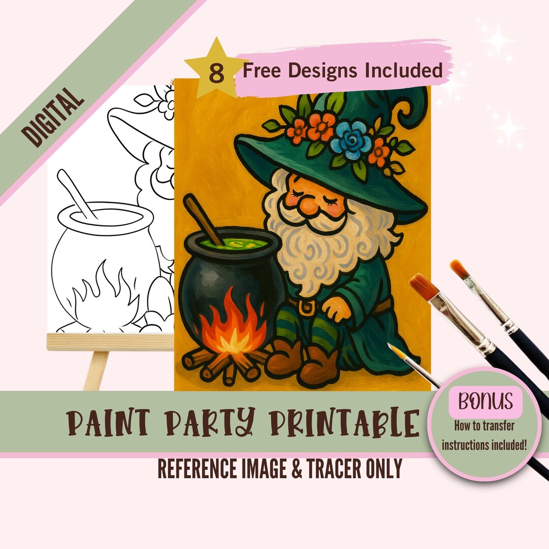 Halloween Gnome Paint & Sip Tracer, Digital Download Outline, Canvas ...