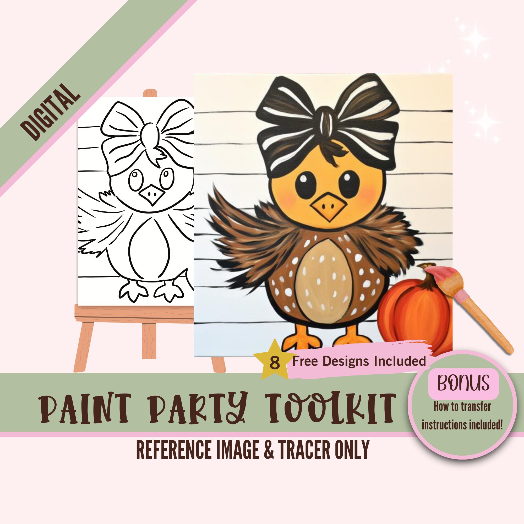 Cute Chicken Face PNG Paint Party Sublimation Design - Digital DIY Art ...