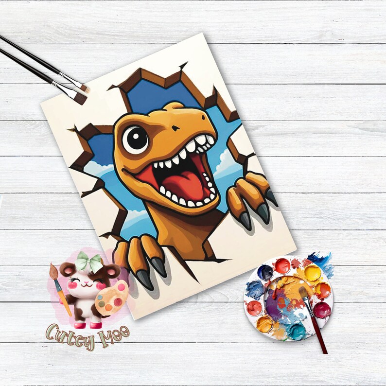 Raptor Dinosaur Art Pre-drawn Canvas for Art Party Velociraptor Diy ...