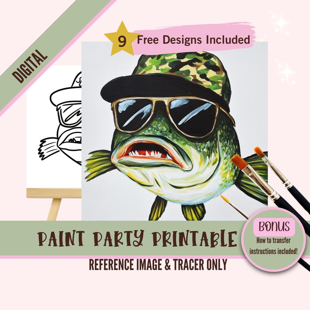 Basshole Sip and Paint Party Kit Canvas, Pre Drawn Bass Fishing ...