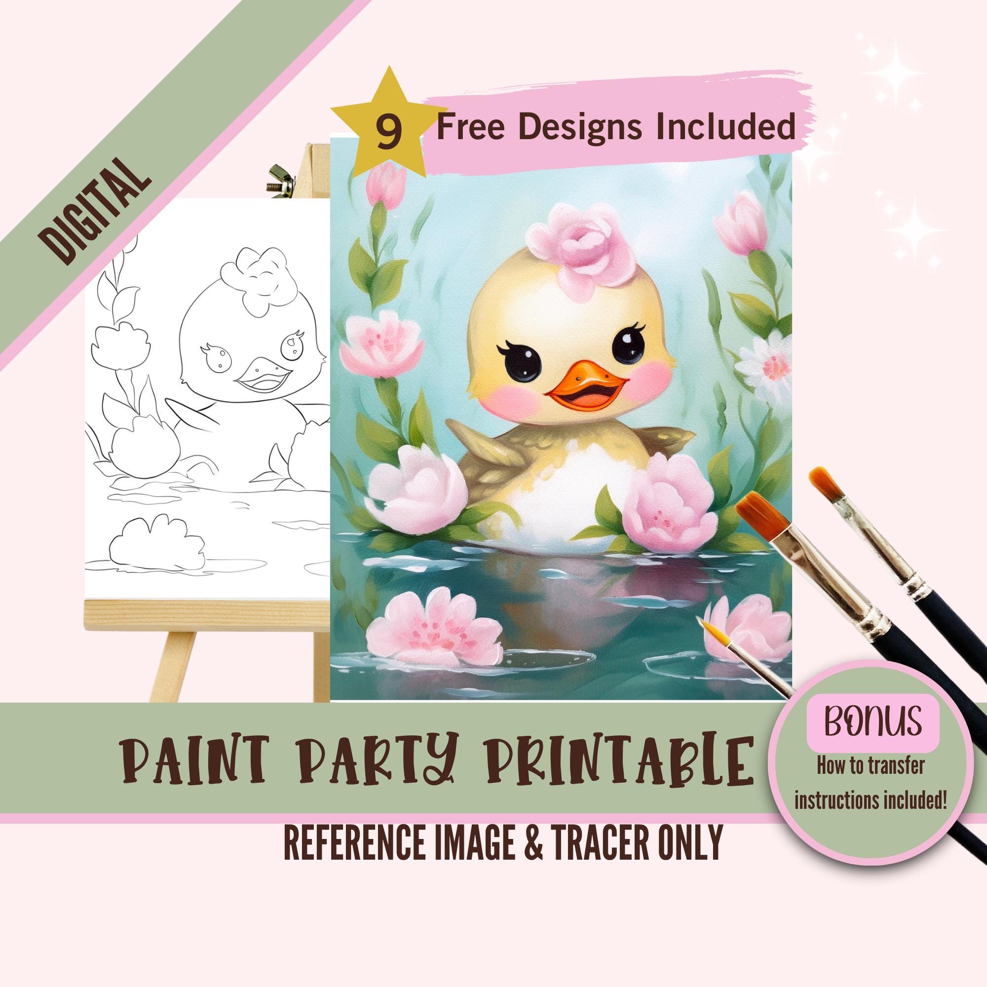 Floral Duck Paint Party Printable - Painting Template, DIY Art, Spring ...