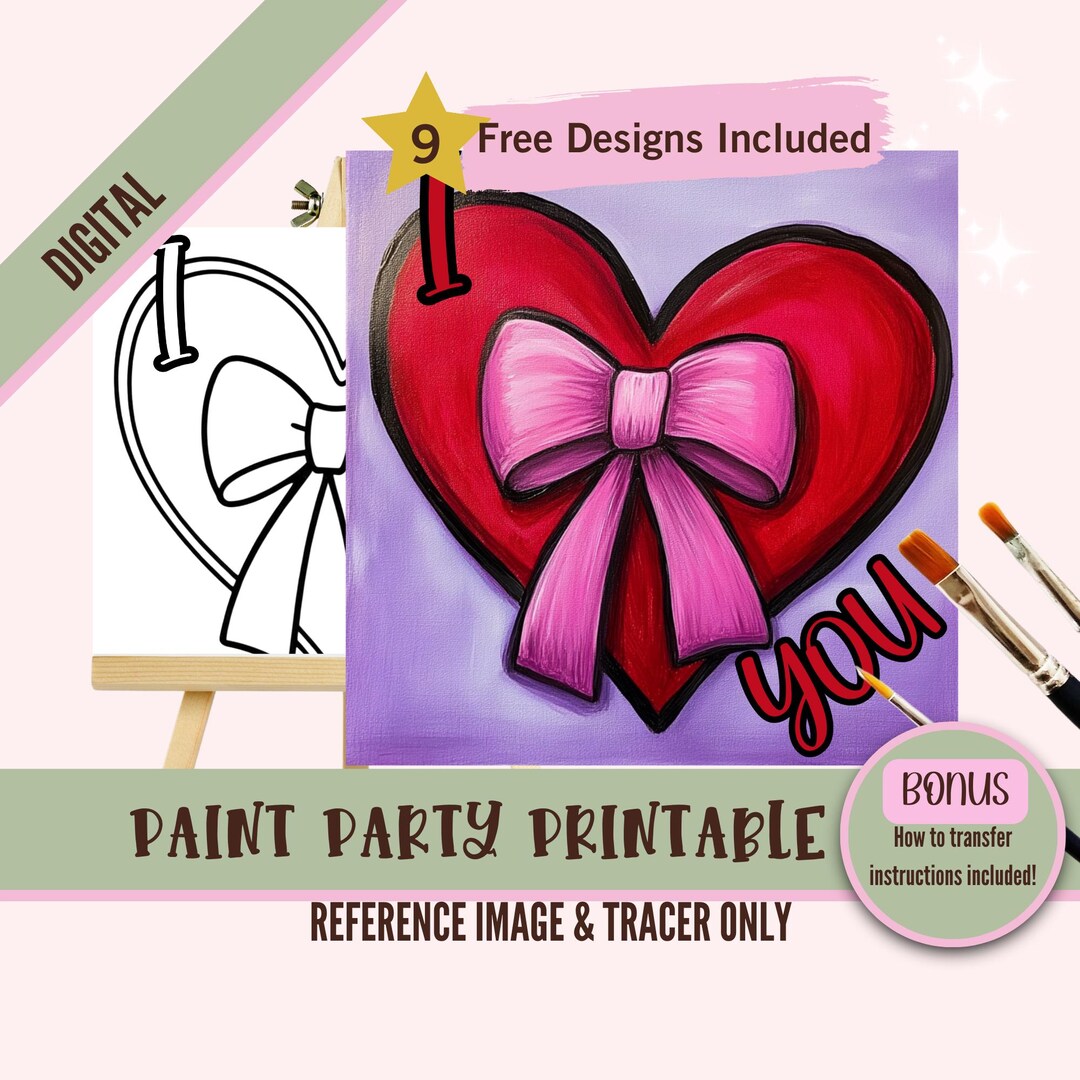 Valentine's Day Paint Party Templates, Predrawn DIY Canvas Art ...