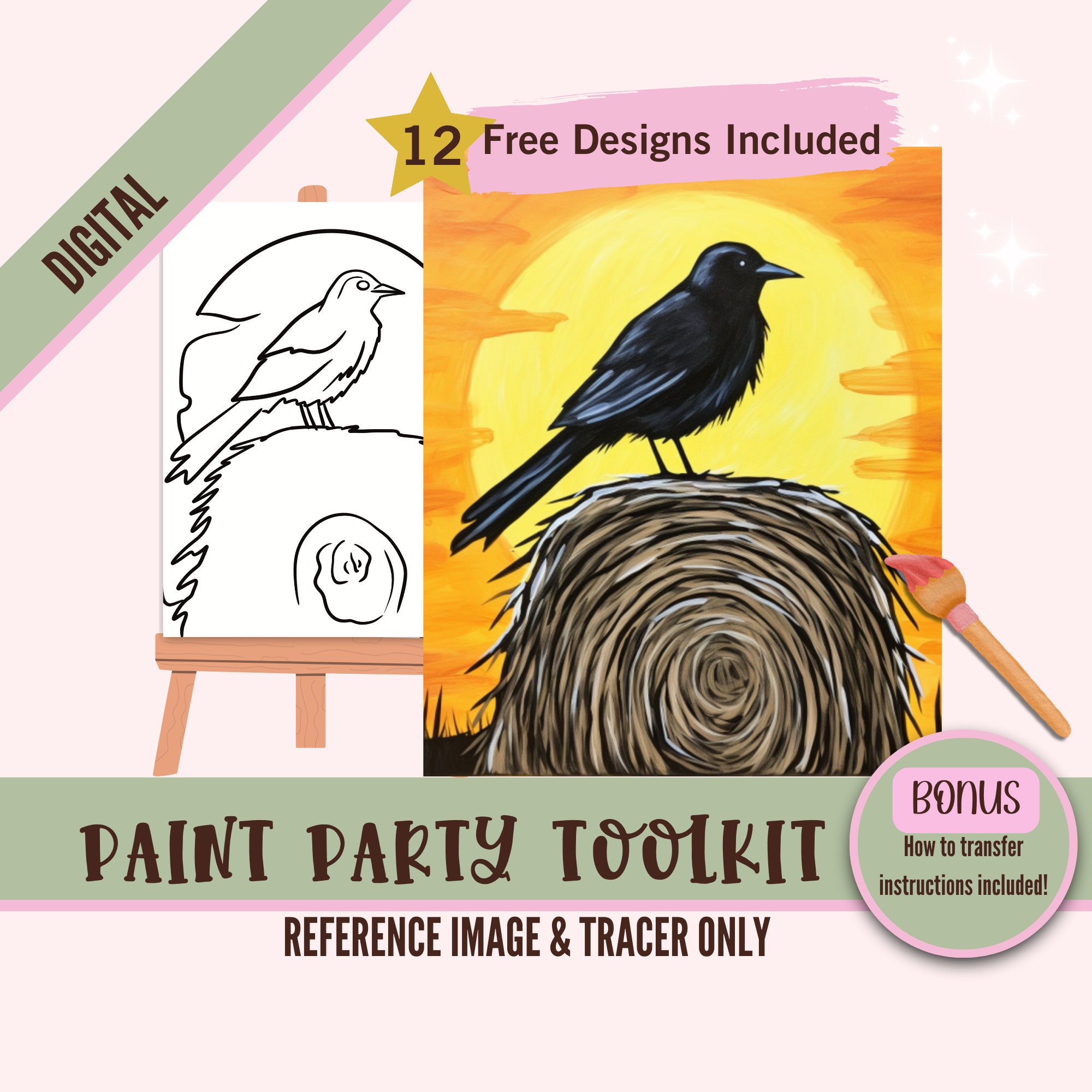 Fall Raven Painting Party Printable, Sublimation PNG Tracer Digital DIY ...