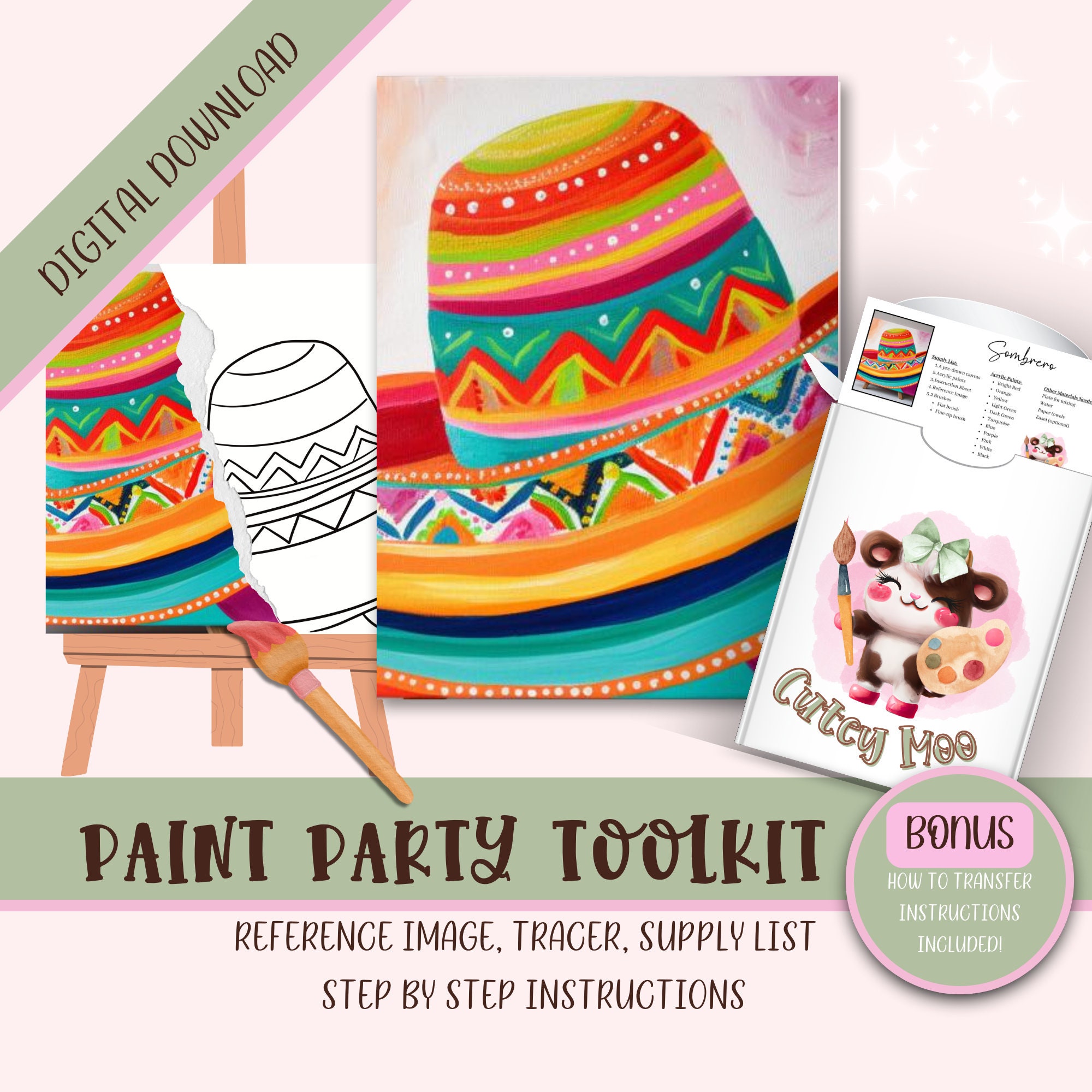 Cinco De Mayo Fiesta Theme Stencil, DIY Paint Party Printable Sombrero ...