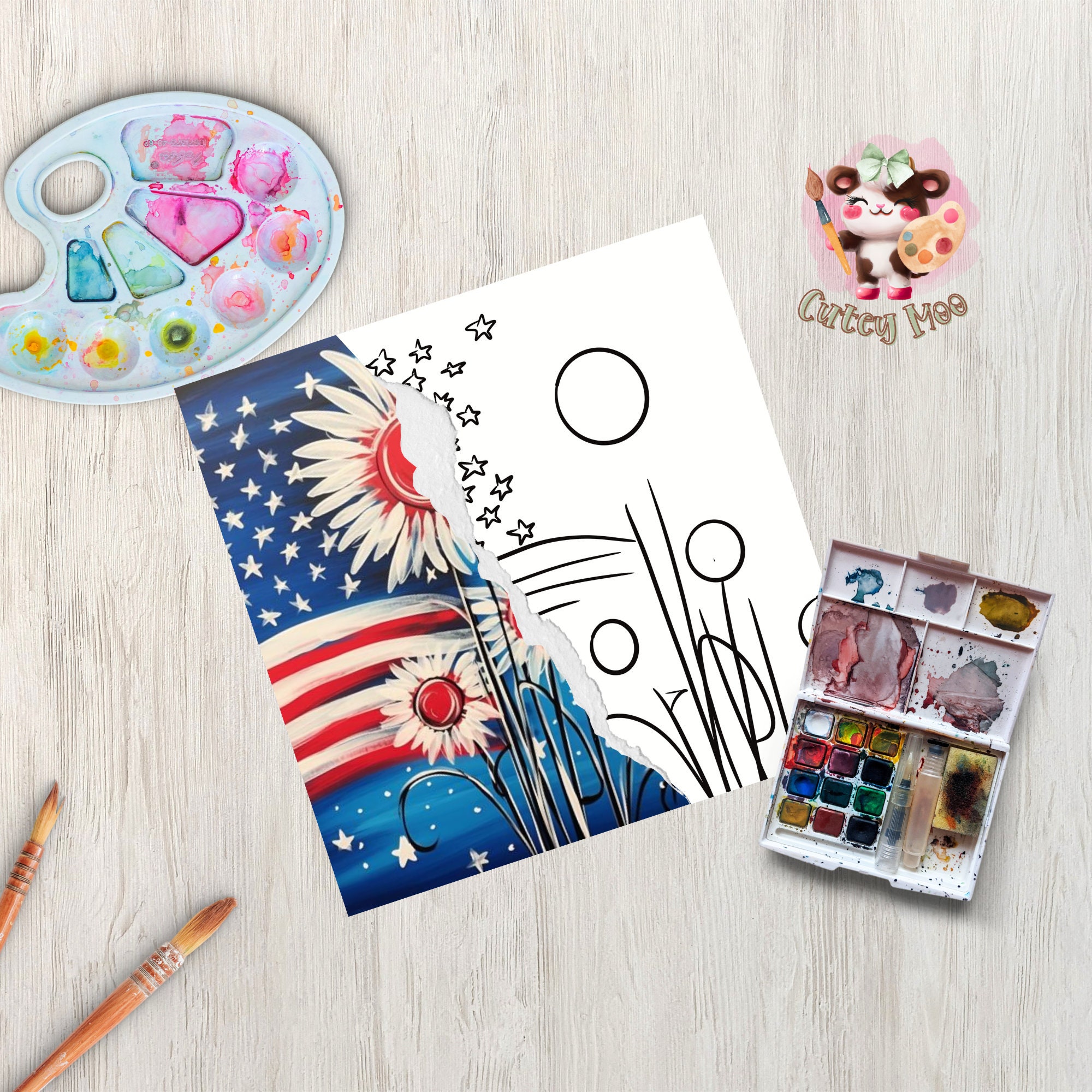 4th of July American Flag Flowers Painting Kit - Patriotic Paint Party ...