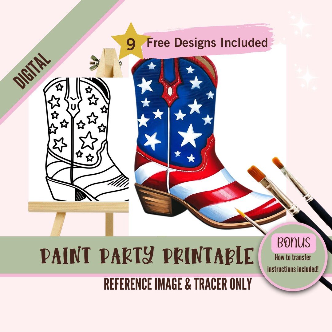Patriotic Cowboy Boot Painting Kit | Pre-drawn Canvas for Adults | DIY ...