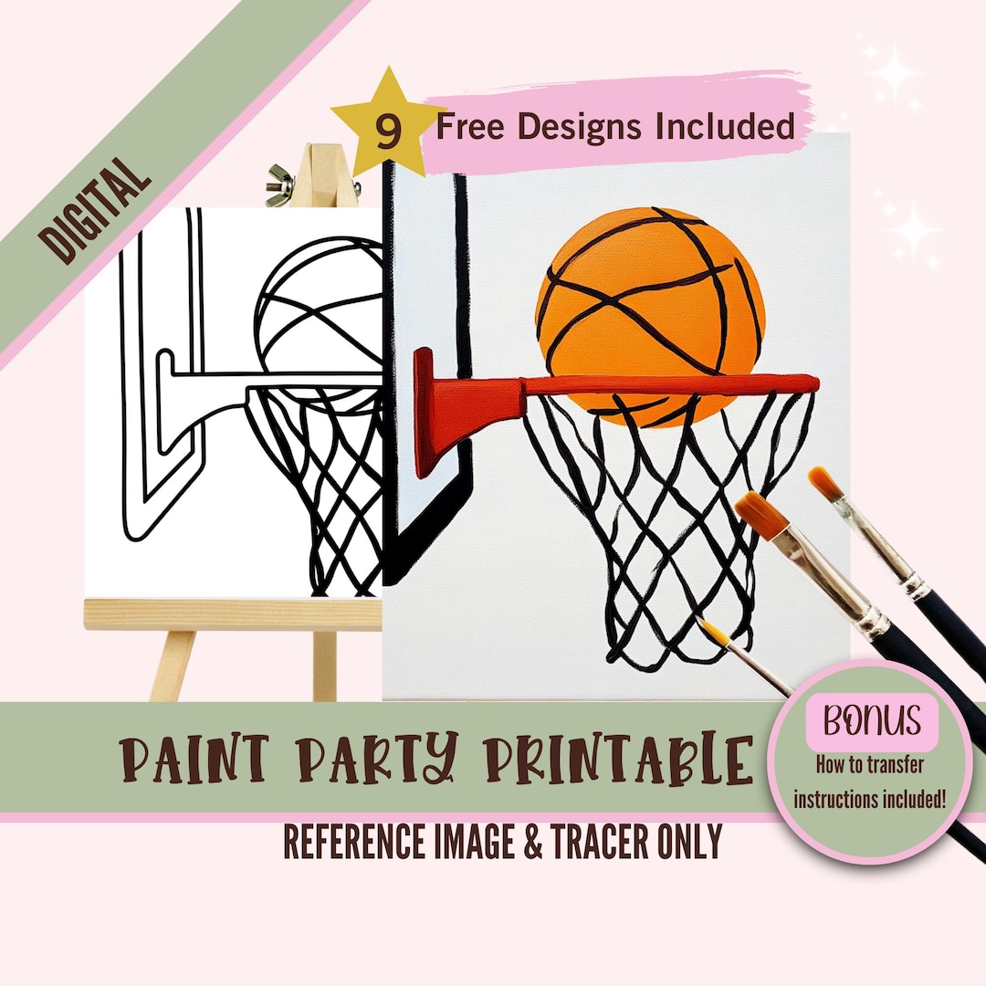 Basketball Sip and Paint Downloadable Stencil Art, DIY Sports Acrylic ...