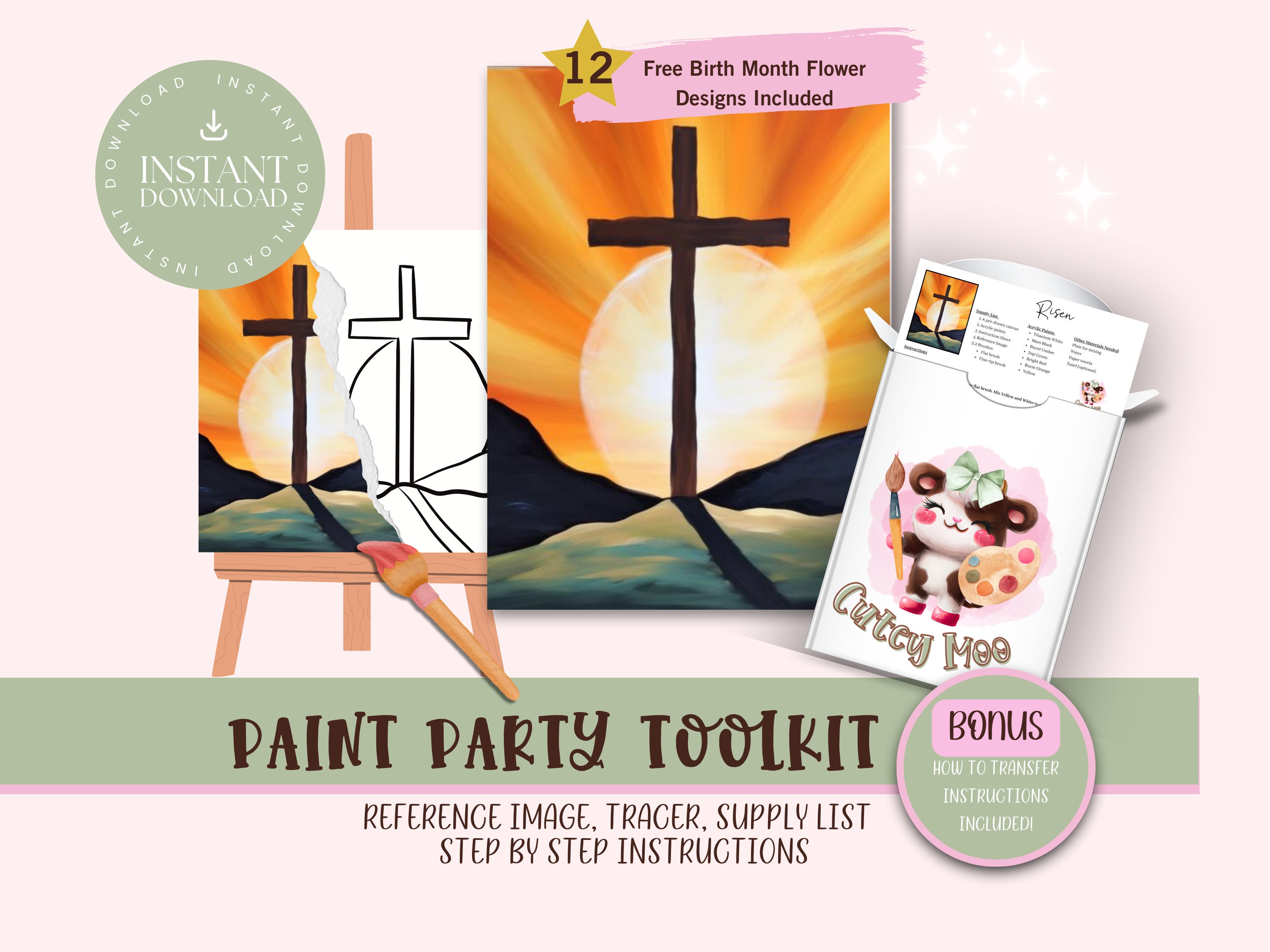 DIY Paint Party for Adults and Kids pre-drawn Art Party Paint Kit Sip ...