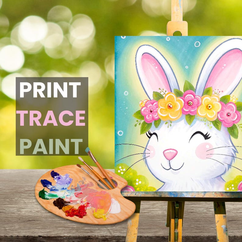 Floral Bunny Paint Party Printable - Digital Painting Tracer, DIY ...