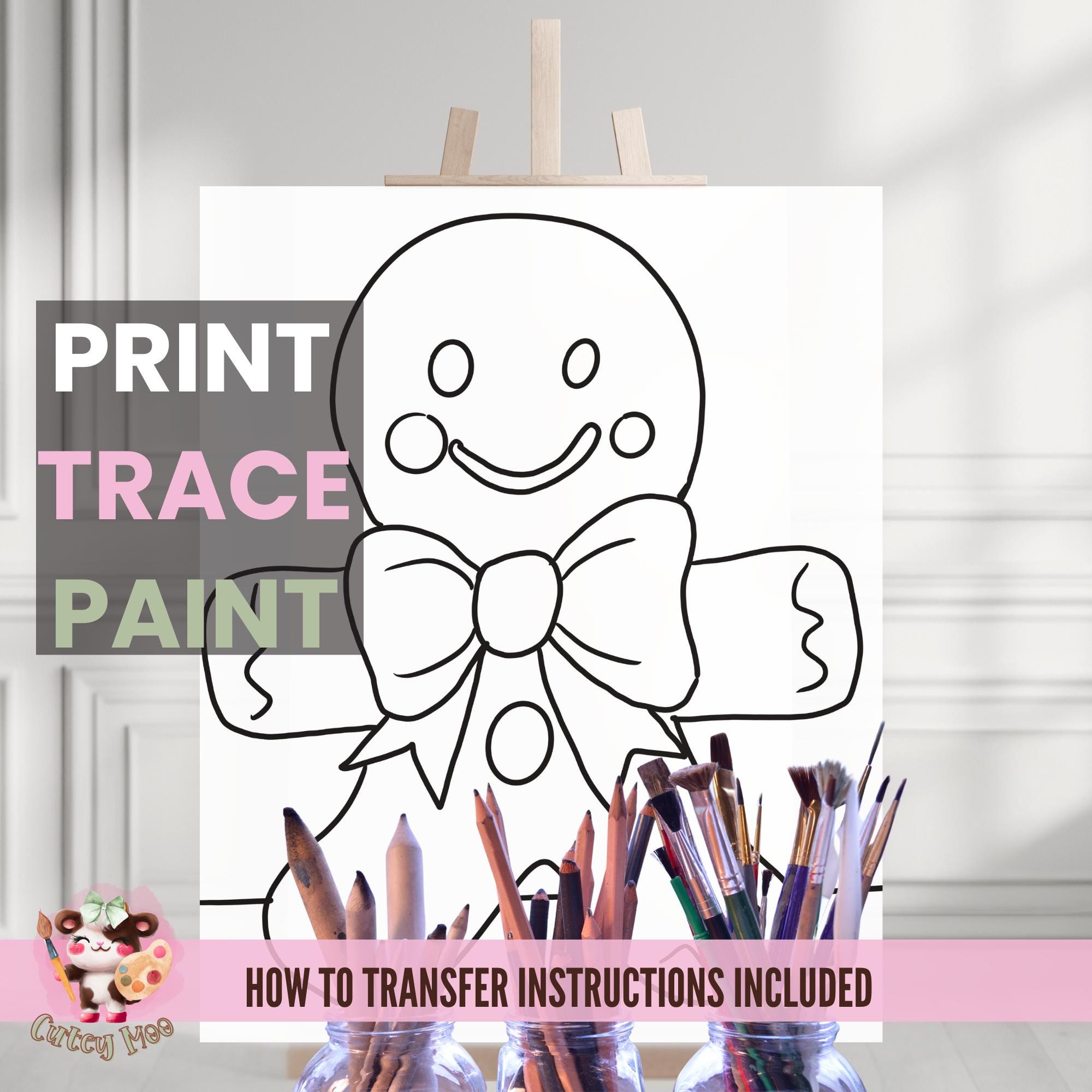 Gingerbread Paint Party Template, DIY Holiday Painting Kit, Digital Art ...